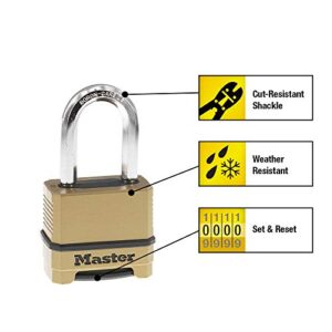 Master Lock Outdoor Combination Lock, Heavy Duty Weatherproof Padlock, Resettable Combination Lock for Outdoor Use, M175XDLF, Brass Finish