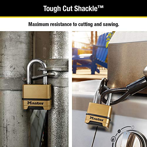 Master Lock Outdoor Combination Lock, Heavy Duty Weatherproof Padlock, Resettable Combination Lock for Outdoor Use, M175XDLF, Brass Finish