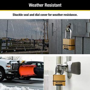 Master Lock Outdoor Combination Lock, Heavy Duty Weatherproof Padlock, Resettable Combination Lock for Outdoor Use, M175XDLF, Brass Finish