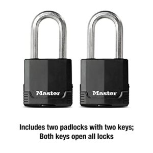 Master Lock M515XTLH Magnum Heavy Duty Padlock with Key, 2 Pack Keyed-Alike, Black