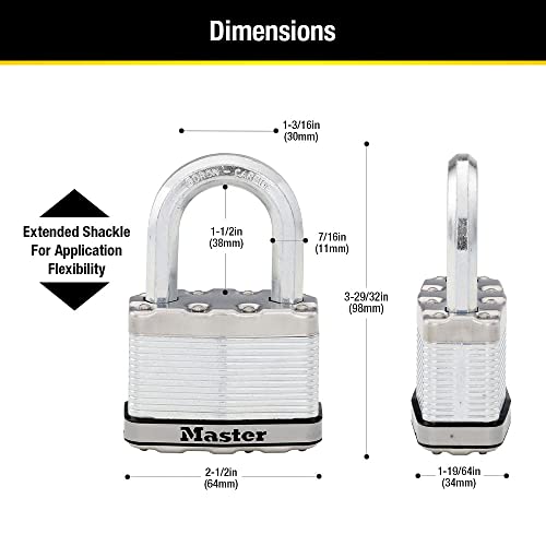 Master Lock M15XDLF Magnum Heavy Duty Padlock with Key, 1 Pack, Laminated