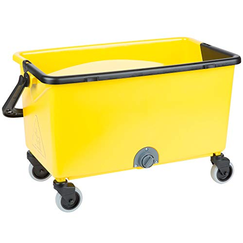 Rubbermaid Commercial Mop Bucket, Press Wring Mop Bucket for Microfiber Flat Mops, Mop Bucket with Wringer On Wheels,18" Yellow