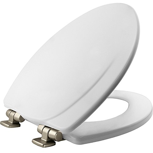 Mayfair 1830NISL 000 Will Slow Close and Never Come Loose Toilet Seat, 1 Pack - ELONGATED, White - Brushed Nickel Hinges