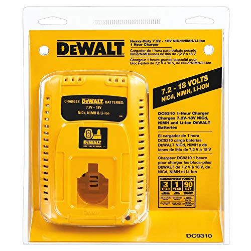 DEWALT Charger for 7.2V-18V Battery, 1-Hour Fast Charging (DC9310) , Yellow