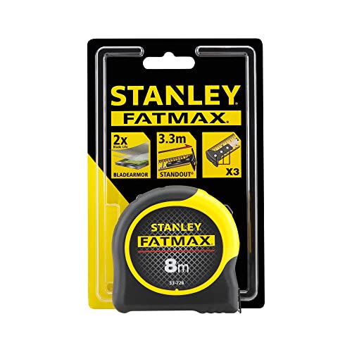 STANLEY FATMAX Tape Measure Blade Armor 8 M Metric Shock Resistant with Mylar Coating and Cushion Grip 0-33-728