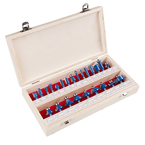 24-Piece Router Bit Set - Wood Routers Kit with 0.25-Inch Shank and Wooden Storage Case - Woodworking Tools for Home Improvements and DIY by Stalwart