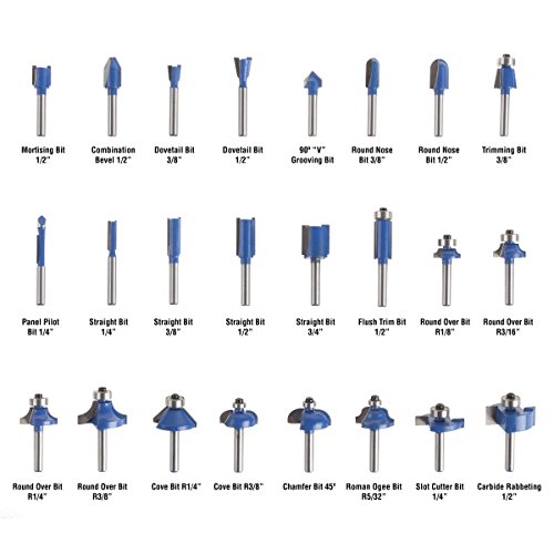 24-Piece Router Bit Set - Wood Routers Kit with 0.25-Inch Shank and Wooden Storage Case - Woodworking Tools for Home Improvements and DIY by Stalwart