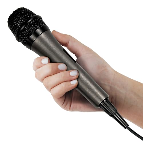 Singing Machine Wired Microphone for Karaoke, (Black) - Unidirectional Dynamic Vocal Microphone - Plug-In Microphone for Karaoke Machine, AMP, & Speaker - Mic for Singing, Public Speaking, & Parties