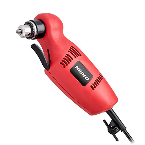 NEIKO 10529A 3/8" Right Angle Drill, 55-Degree Angle Close Quarter Corded Drill, Variable Speed Power Drill (0-1400 RPM), 120 Volt, Spin Key, Angle Grip