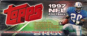 1997 topps football factory sealed card set including the 415 card set plus bonus inserts! loaded with stars including favre, elway, marino, aikman, bledsoe, emmitt, jerry rice, barry sanders and many more!!