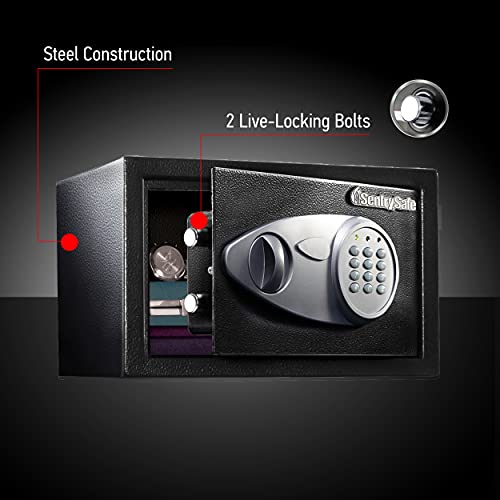 SentrySafe Security Safe with Digital Keypad Lock, Steel Safe with Interior Lining and Bolt Down Kit, California DOJ Certified for Firearm Storage, 0.58 Cubic Feet, 8.7 x 13.8 x 9.7 Inches, X055