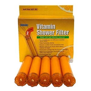 sonaki vitamin c shower refill filter cartridge - fits sonaki showerheads, 50v, 100v, and 300 inline models - (5 pack) - remove up to 99.9% of chlorine and chloramines