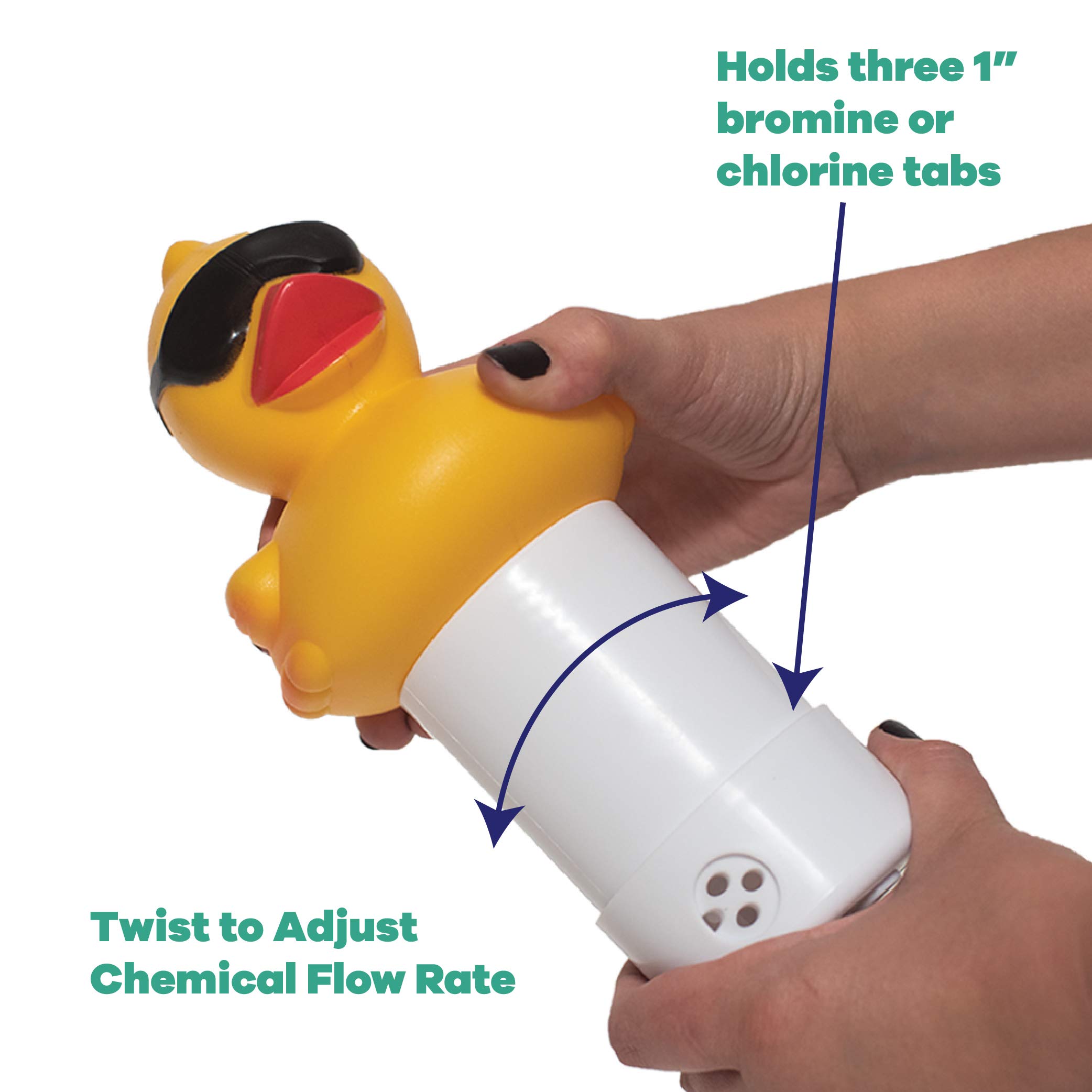 GAME 8000 Derby Duck Chemical Dispenser 1" Bromine/Chlorine, Holds 3 Tablets, Spa/Hot Tub/Jacuzzi, Yellow