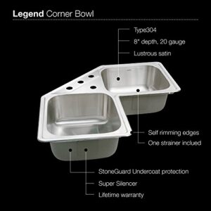 HOUZER LCR-3221-1 Kitchen Sink, 31-7/8 in. W x 31-7/8 in. D x 8 in. H, Stainless Steel