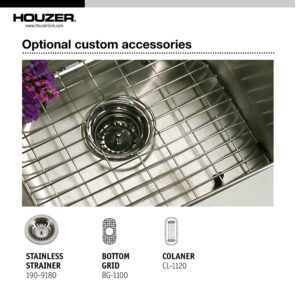 Houzer CS-1105-1 Club Series Undermount Bar Prep Sink, Basket Strainer Included, 9.25" x 18" x 5.5"D, Stainless Steel