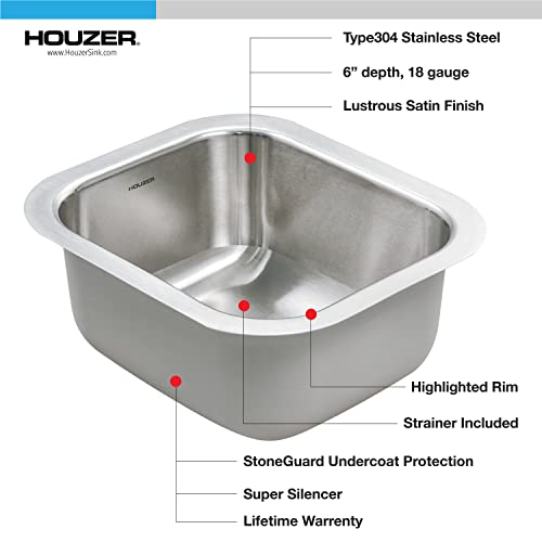 HOUZER CS-1307-1 Bar Sink, Stainless Steel