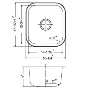 Houzer MS-1708-1 Club Series Undermount Stainless Steel Square Bowl Bar/Prep Sink