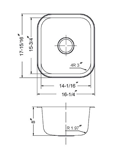 Houzer MS-1708-1 Club Series Undermount Stainless Steel Square Bowl Bar/Prep Sink