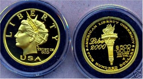 $500 One Troy Ounce .9999 Fine Gold Liberty Dollar By Norfed