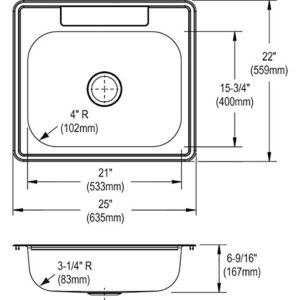 Elkay Dayton D125223 Single Bowl Drop-in Stainless Steel Sink, Satin, 25 x 22