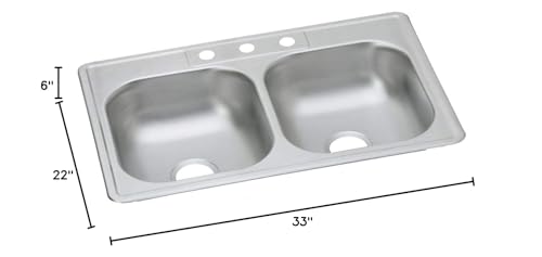 Dayton D233223 Equal Double Bowl Top Mount Stainless Steel Sink