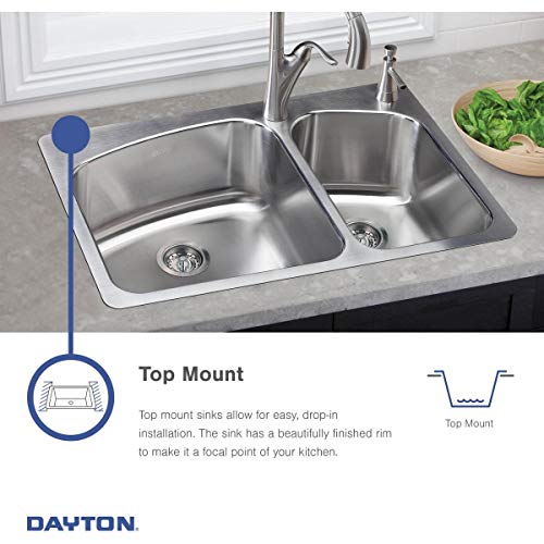 Dayton D233223 Equal Double Bowl Top Mount Stainless Steel Sink