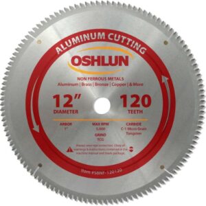 oshlun sbnf-120120 12-inch 120 tooth tcg saw blade with 1-inch arbor for aluminum and non ferrous metals