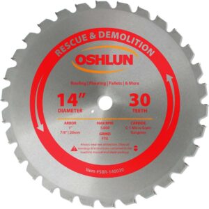 oshlun sbr-140030 14-inch 30 tooth ftg saw blade with 1-inch arbor (7/8-inch and 20mm bushings) for rescue and demolition