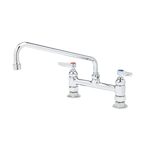 T&S Brass B-0221 Double Pantry Faucet, Deck Mount, 8" Centers, 12" Swing Nozzle (062X), Lever Handles, Silver