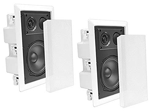 Pyle Ceiling Wall Mount Enclosed Speaker - 400 Watt Stereo In-wall / In-ceiling 8" Enclosed Full Range Deep Bass Speaker System - 50Hz-20kHz Frequency Response, 4-8 Ohm, Flush Mount - PDIW87 White