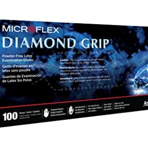 Microflex Diamond Grip MF-300 Disposable Latex Gloves for Automotive, Machinery Industries - Medium, Natural Clear (Box of 100)