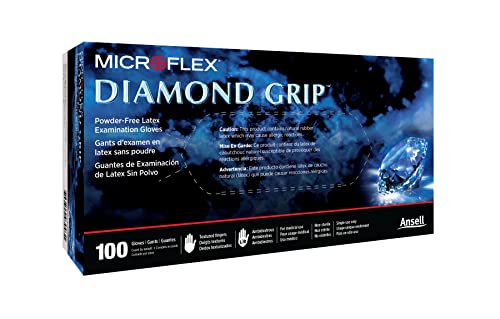 Microflex Diamond Grip MF-300 Disposable Latex Gloves for Automotive, Machinery Industries - Medium, Natural Clear (Box of 100)