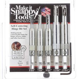 Snappy Tools 5pc Self Centering Hinge Drill Bit Set, Spring Loaded. Proudly Made in the USA.