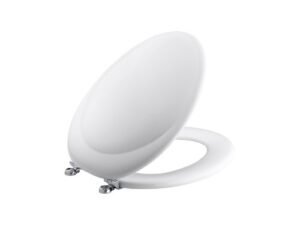 kohler k-4615-cp-0 revival elongated toilet seat with polished chrome hinges, white