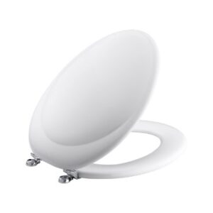 KOHLER K-4615-CP-0 Revival Elongated Toilet Seat with Polished Chrome Hinges, White