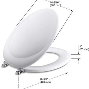 KOHLER K-4615-CP-0 Revival Elongated Toilet Seat with Polished Chrome Hinges, White