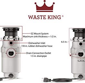 Waste King 1/3 HP Garbage Disposal with Power Cord, Compact Food Waste Disposer for Under Kitchen Sink, L-111