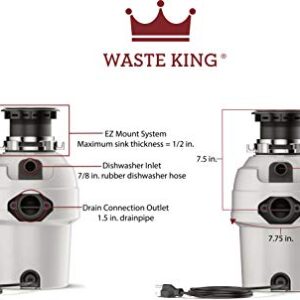 Waste King 3/4 HP Garbage Disposal with Power Cord, Food Waste Disposer for Kitchen Sink, L-3200