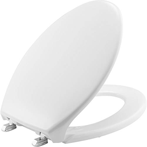 BEMIS 1900SS 000 Commercial Heavy Duty Closed Front Toilet Seat with Cover and Stainless Steel Self-Sustaining Hinges, ELONGATED, Plastic, White