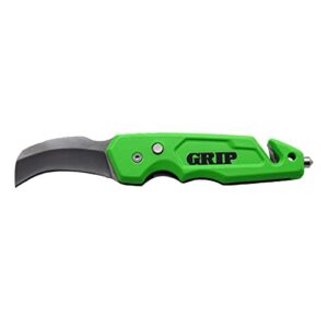 grip hawk bill folding utility knife - stainless steel - glass breaker - cut carpet, linoleum, cardboard, rope, wire