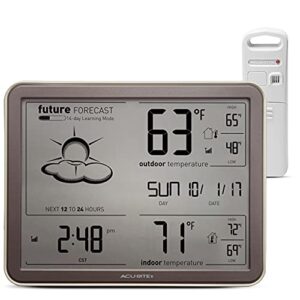 acurite 75077a3m self-learning forecast wireless weather station with large display and atomic clock, black