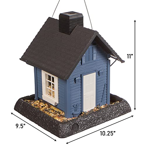 North States Village Collection Blue Cottage Birdfeeder: Easy Fill and Clean. Squirrel Proof Hanging Cable included, or Pole Mount (pole sold separately). Large, 5 pound Seed Capacity (9.5 x 10.25 x 11, Blue)