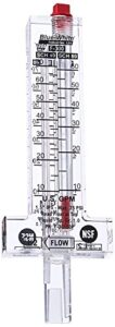 blue-white flowmeter for 1-1/2" pvc pipe, horizontal installation