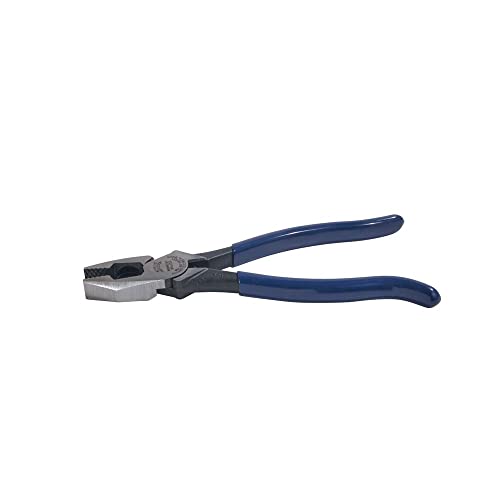 Klein Tools D213-9ST High-Leverage Ironworker's Pliers, Twist and Cut Soft Annealed Tie Wire, Hook Bend Handle, Spring Loaded, Heavy-Duty Jaws