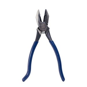 Klein Tools D213-9ST High-Leverage Ironworker's Pliers, Twist and Cut Soft Annealed Tie Wire, Hook Bend Handle, Spring Loaded, Heavy-Duty Jaws