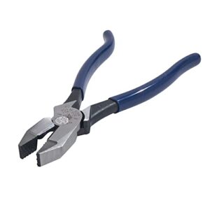 Klein Tools D213-9ST High-Leverage Ironworker's Pliers, Twist and Cut Soft Annealed Tie Wire, Hook Bend Handle, Spring Loaded, Heavy-Duty Jaws