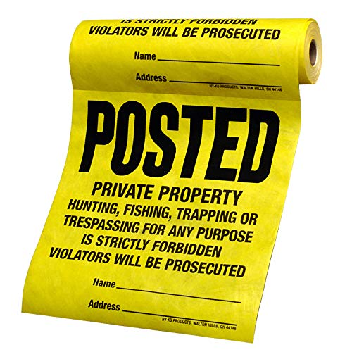 Hy-Ko Products TSR-100 Posted Private Property Tyvek Sign Roll 11" x 11" Yellow, 100 Pieces