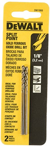 DEWALT DW1908 Gold Ferrous Oxide Drill Bit Split Point 1/8-Inch Dia Carded, Gold