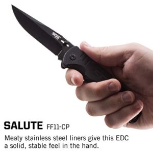 SOG Folding Pocket Knife – Salute Tactical Knife, EDC Knife, Tactical Folder Knife, Work Knife, 3.63 Inch Black Pocket Knife with Thumbstud (FF11-CP)