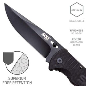 SOG Folding Pocket Knife – Salute Tactical Knife, EDC Knife, Tactical Folder Knife, Work Knife, 3.63 Inch Black Pocket Knife with Thumbstud (FF11-CP)